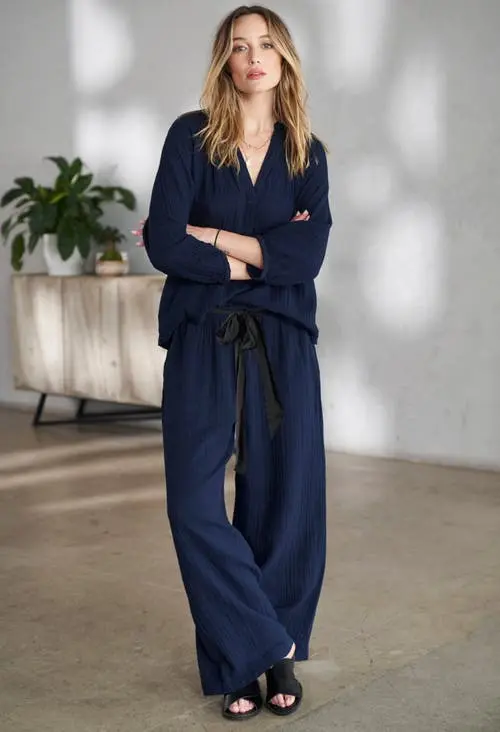 OCEAN+MAIN Gauze Palazzo Pant - Navy