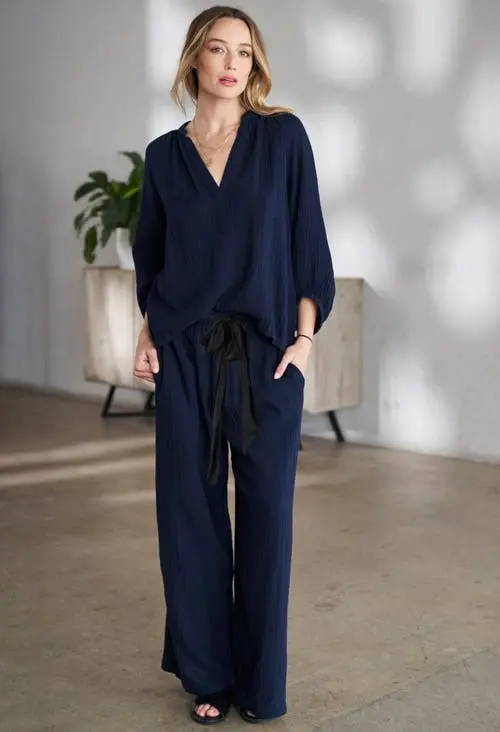 OCEAN+MAIN Gauze Palazzo Pant - Navy