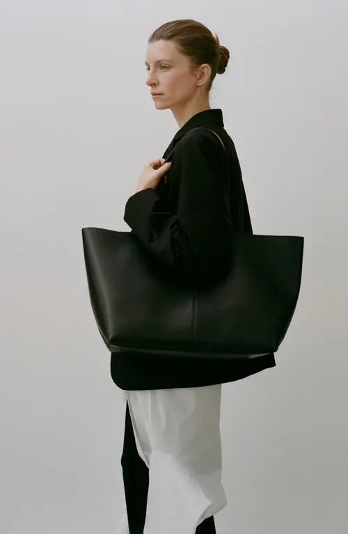 Mango Leather Shopper - Black
