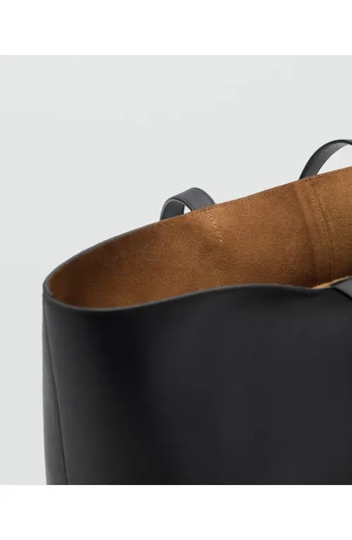 Mango Leather Shopper - Black