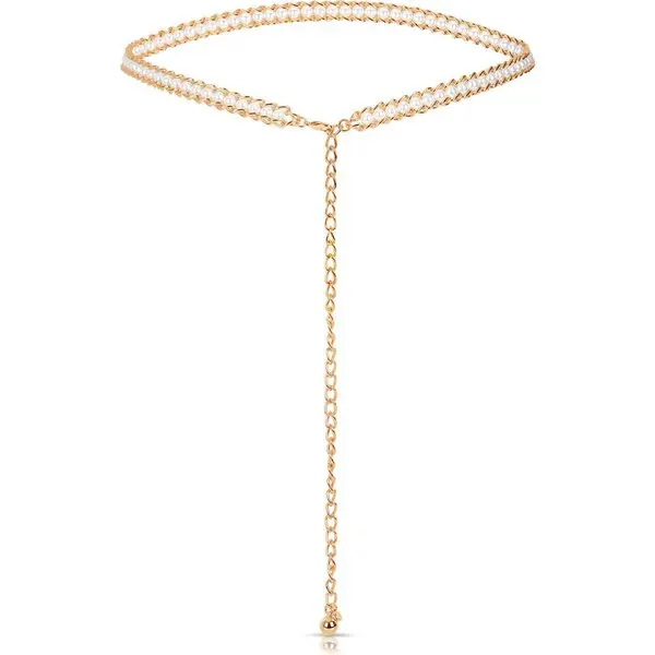 Ettika Imitation Pearl Chain Belt - Gold