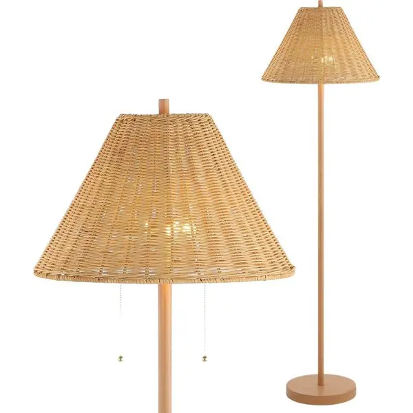 JONATHAN Y Nando 2-light Iron/rattan Led Floor Lamp With Pull-chain - Brown Wood Finish
