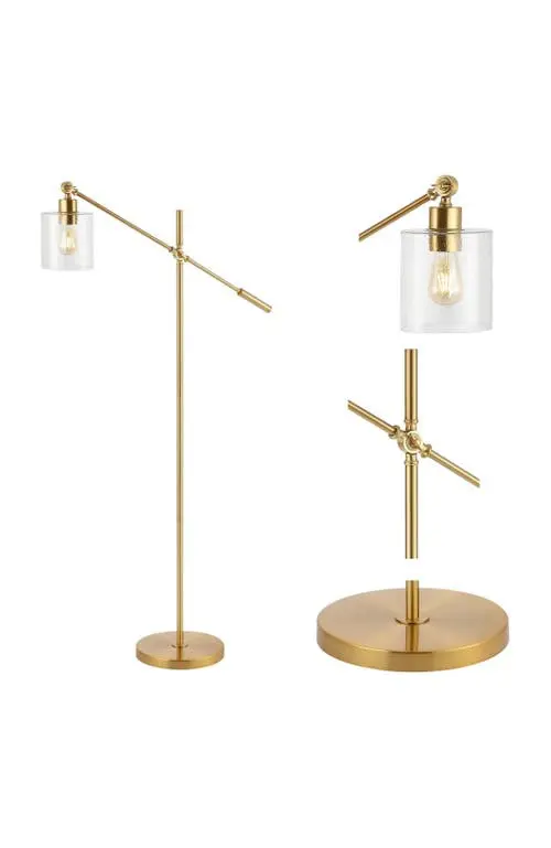 JONATHAN Y Kathryn Classic 60" Iron/seeded Glass Adjustable Head Modern Led Floor Lamp - Brass Gold