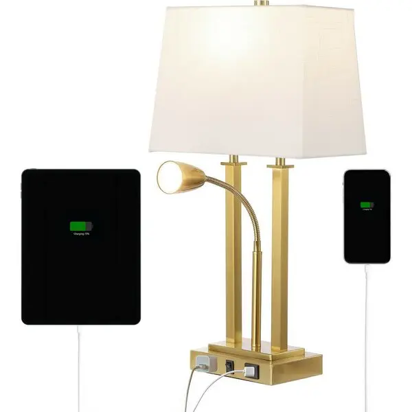 JONATHAN Y Blaire 23.75" 2-light Modern Farmhouse Metal Led Table Lamp With Usb Charging Port - Brass Gold