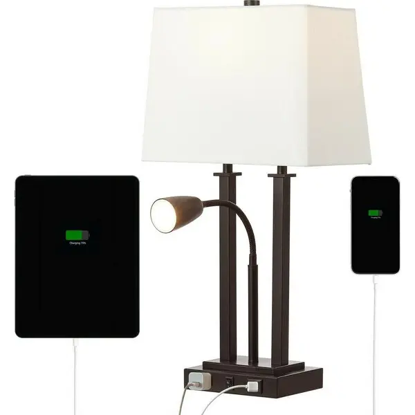 JONATHAN Y Blaire 23.75" 2-light Modern Farmhouse Metal Led Table Lamp With Usb Charging Port - Oil Rubbed Bronze