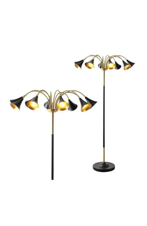 JONATHAN Y Vivian 61" 10-light Mid-century Modern Iron Medusa Multi Head Led Floor Lamp - Brass Gold/black