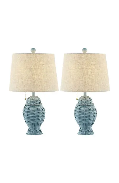 JONATHAN Y Margie Wicker 20.5" Bohemian Rustic Iron Led Table Lamp - Blue