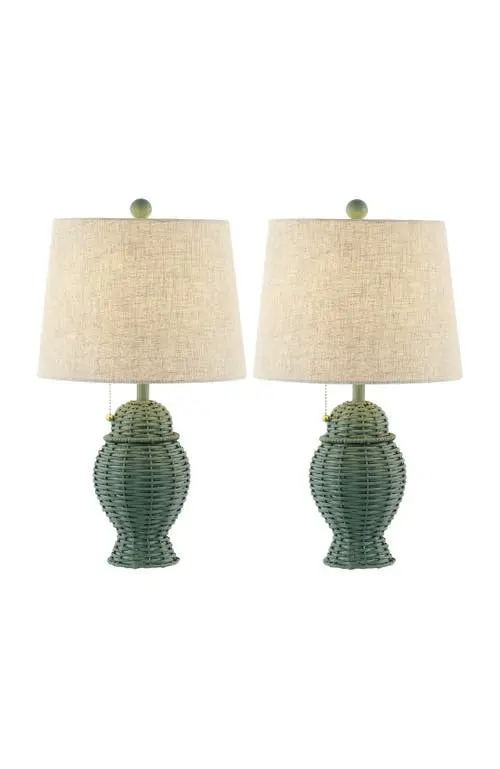 JONATHAN Y Margie Wicker 20.5" Bohemian Rustic Iron Led Table Lamp - Green