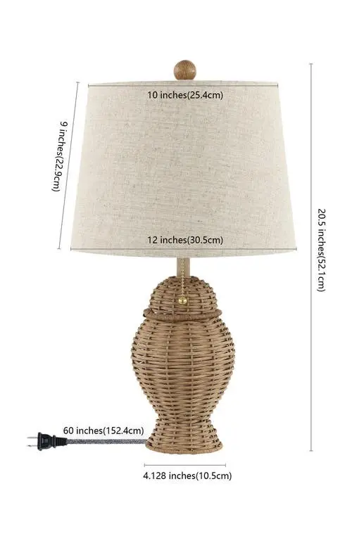 JONATHAN Y Margie Wicker 20.5" Bohemian Rustic Iron Led Table Lamp - Natural