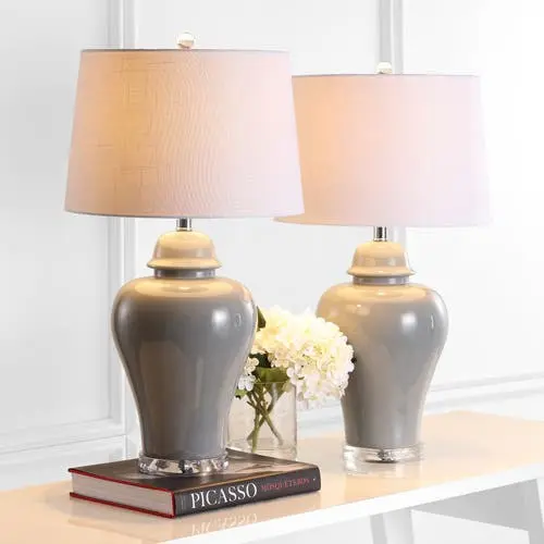 JONATHAN Y Winnie 27" Ceramic Urn Led Table Lamp - Gray
