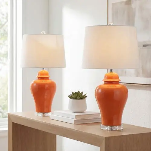 JONATHAN Y Winnie 27" Ceramic Urn Led Table Lamp - Orange