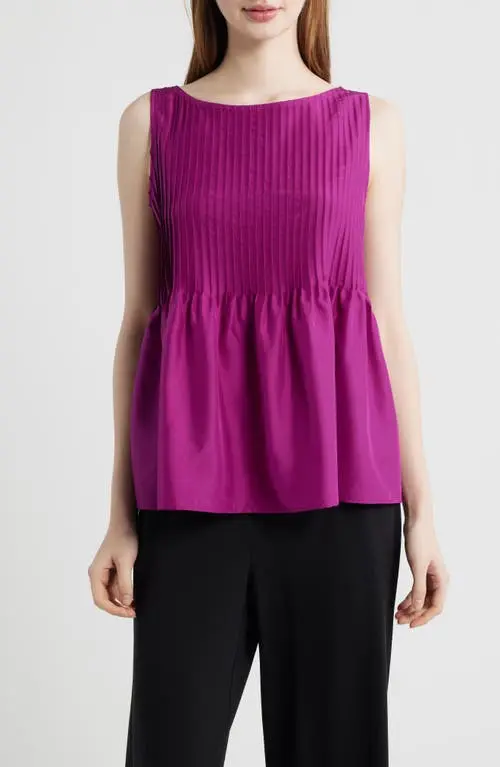 Eileen Fisher Pleated Silk Top - Berry Bloom