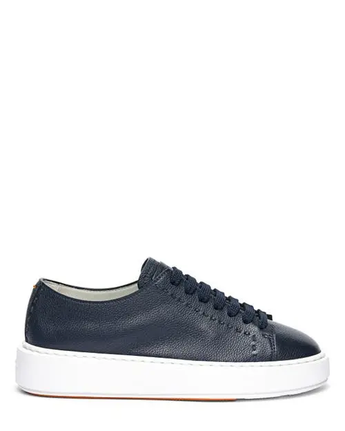 Santoni Leather Lace Up Sneakers - Blue