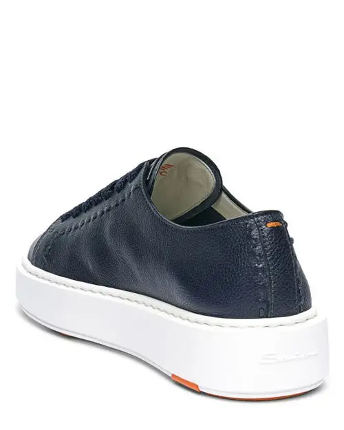 Santoni Leather Lace Up Sneakers - Blue