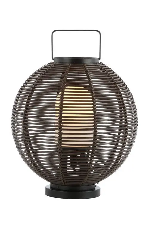 JONATHAN Y Jigu 22" Outdoor Woven Globe Asian Led Lantern - Coffee