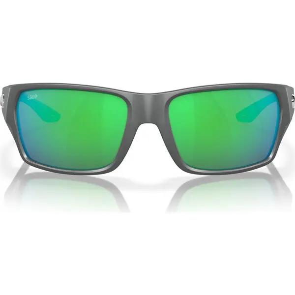 COSTA DEL MAR Tailfin 57mm Polarized Rectangular Sunglasses - Matte Gray/ Green Mirror 580p