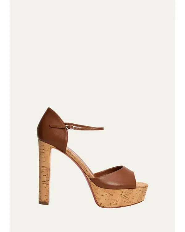 CHRISTIAN LOUBOUTIN 130mm Sandaloo Leather Platform Sandals - Cuoio