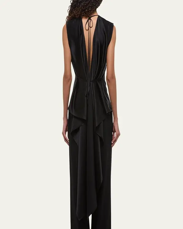 Helmut Lang Sleeveless Draped Silk Scarf Top - Black
