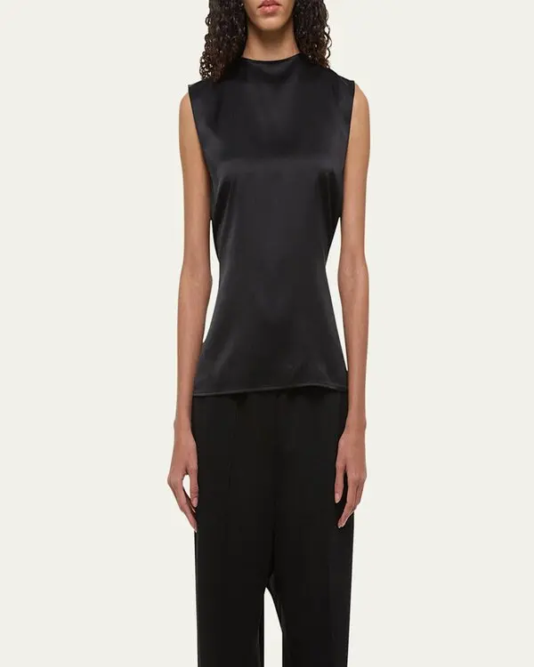 Helmut Lang Sleeveless Draped Silk Scarf Top - Black
