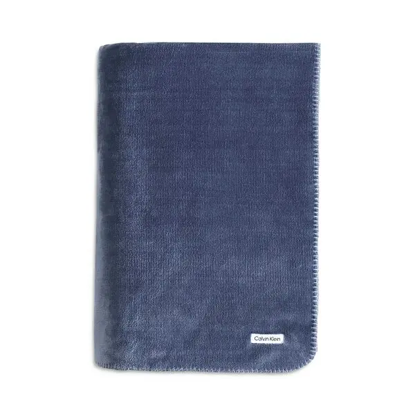 Calvin Klein Modern Reversible Solid Bed Blanket, King - Slate Blue/ Dawn Blue