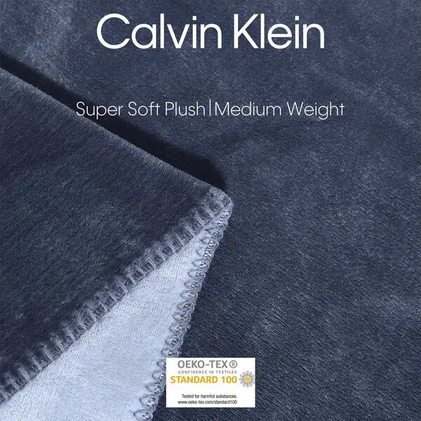 Calvin Klein Modern Reversible Solid Bed Blanket, King - Slate Blue/ Dawn Blue