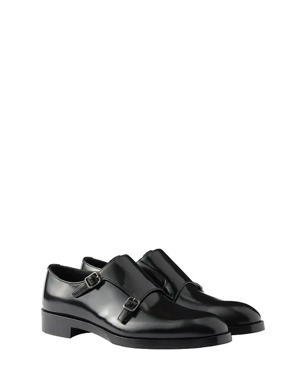 Prada Brushed Leather Double Monk Strap Shoes