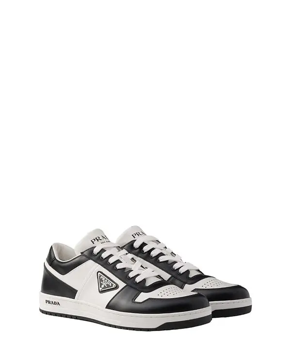 Prada Downtown Leather Sneakers - Black And White