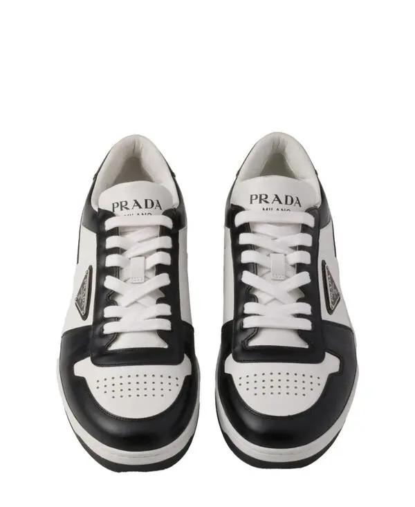Prada Downtown Leather Sneakers - Black And White