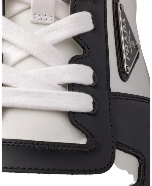 Prada Downtown Leather Sneakers - Black And White