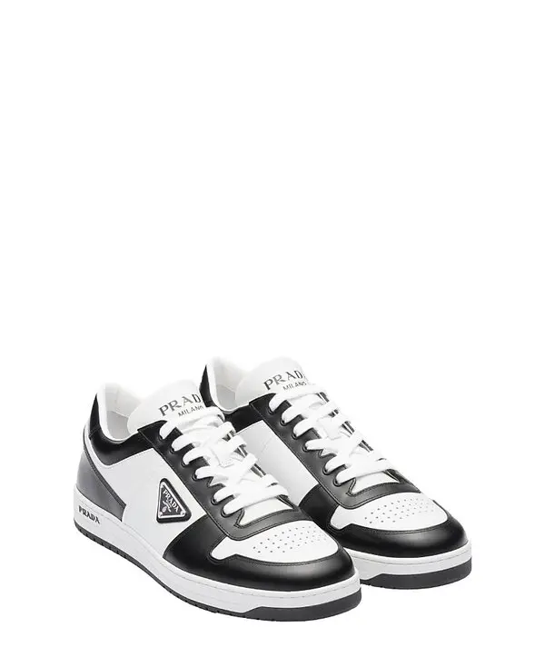 Prada Downtown Leather Sneakers - White And Black