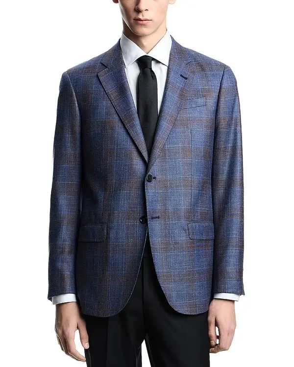 Emporio Armani Regular Fit Plaid Blazer - Bluette