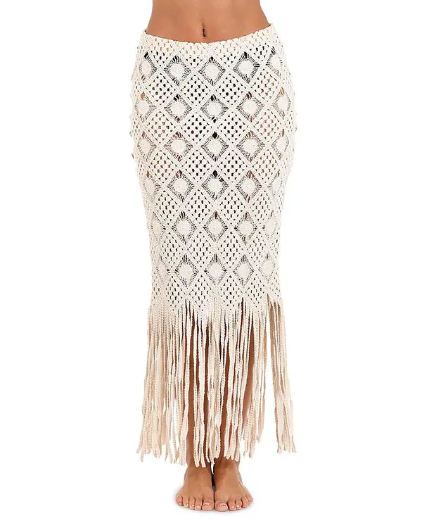 L'Agence Majorie Diamond Crochet Cover Up Skirt - Natural