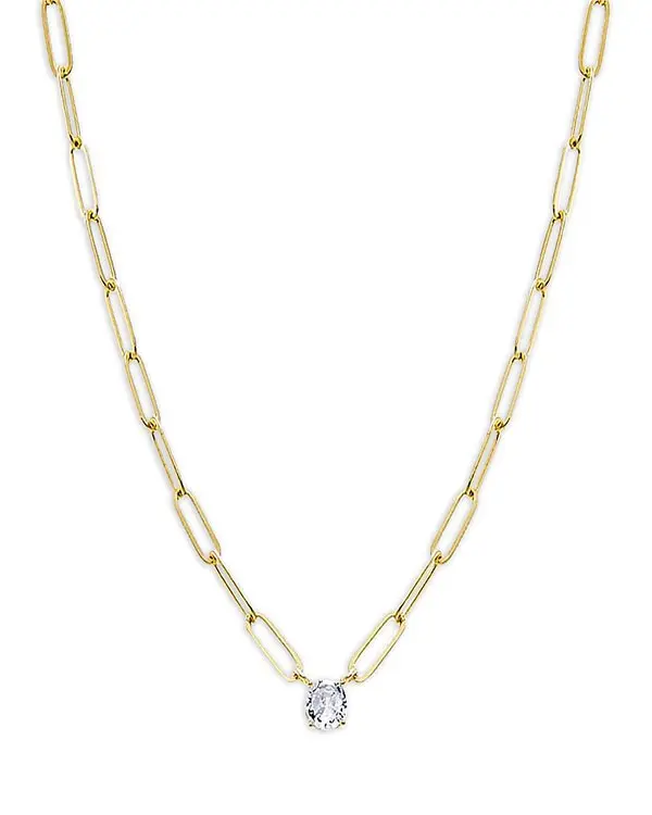 BY ADINA EDEN Cubic Zirconia Solitaire Paperclip Necklace - Gold