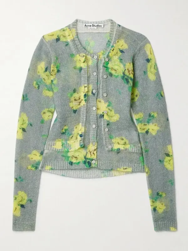 Acne Studios Layered Floral-print Mohair-blend Sweater - Gray