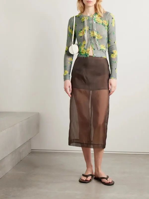 Acne Studios Layered Floral-print Mohair-blend Sweater - Gray