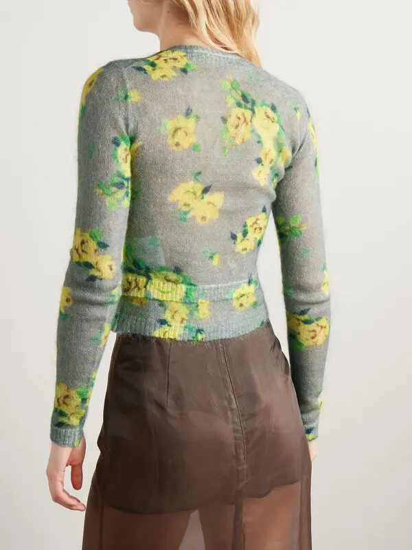 Acne Studios Layered Floral-print Mohair-blend Sweater - Gray