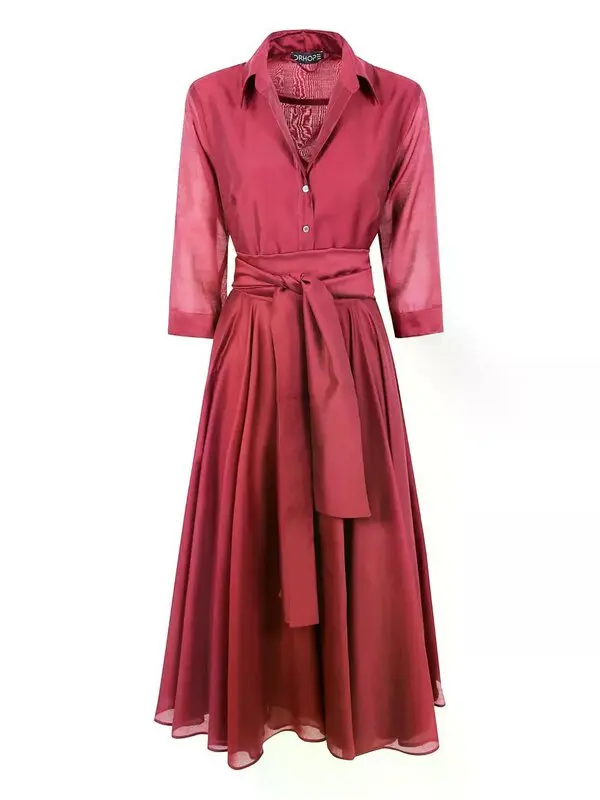 DRHOPE Belted Midi Dress - Red
