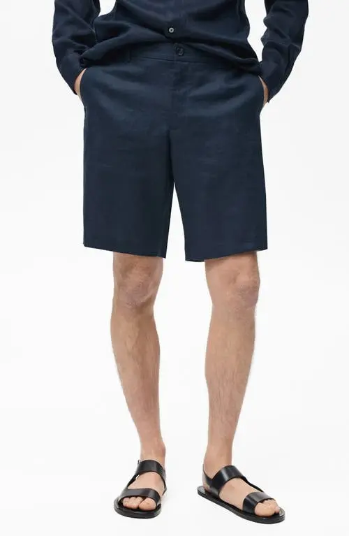 Mango Slim Fit Linen Bermuda Chino Shorts - Dark Navy