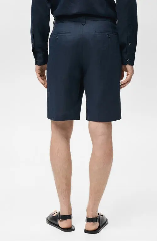 Mango Slim Fit Linen Bermuda Chino Shorts - Dark Navy