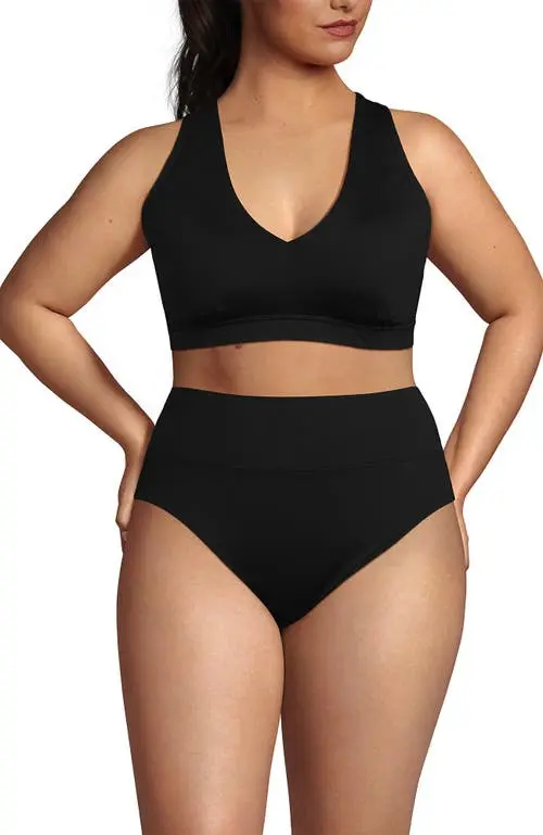 LANDS' END Chlorine Resistant V-neck Midkini With High Waisted Bottoms - Black
