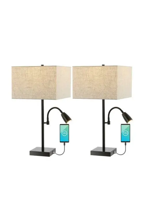 JONATHAN Y Austin 25.5" 2-light Farmhouse Industrial Iron Led Table Lamp With Usb Charging Port And Adjustable Reading Light - Oil Rubbed Bronze