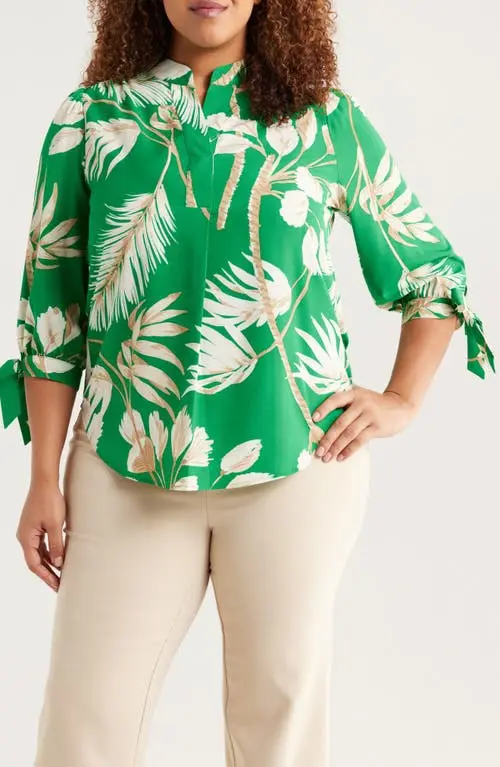 Anne Klein Palm Print Crepe Top - Tropical Green Multi