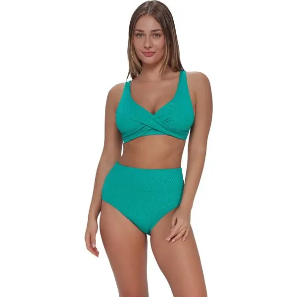 PACIFICA BY SUNSETS Hannah High Waist Bikini Bottom - Jade Jewel Lurex