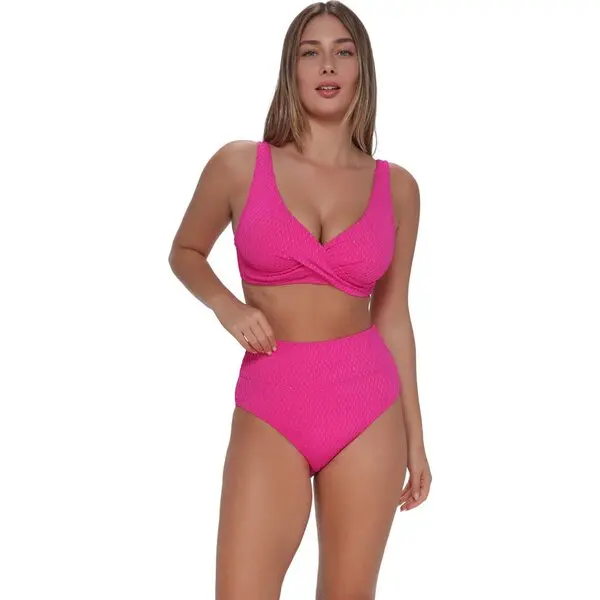 PACIFICA BY SUNSETS Hannah High Waist Bikini Bottom - Pink Diamond Lurex