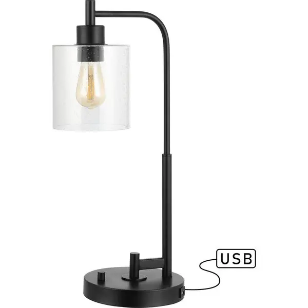 JONATHAN Y Axel Modern 23" Iron/seeded Glass Farmhouse Industrial Usb Charging Led Task Lamp - Black