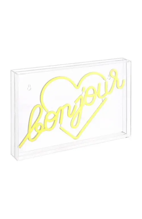 JONATHAN Y Bonjour Heart 15" X 10.3" Contemporary Glam Acrylic Box Usb Operated Led Neon Light - Yellow