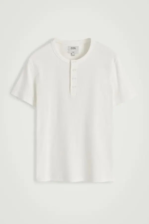 Cos Slim-fit Ribbed Henley T-shirt - White