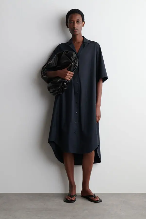 Belted Midi Shirt Dress - Blue