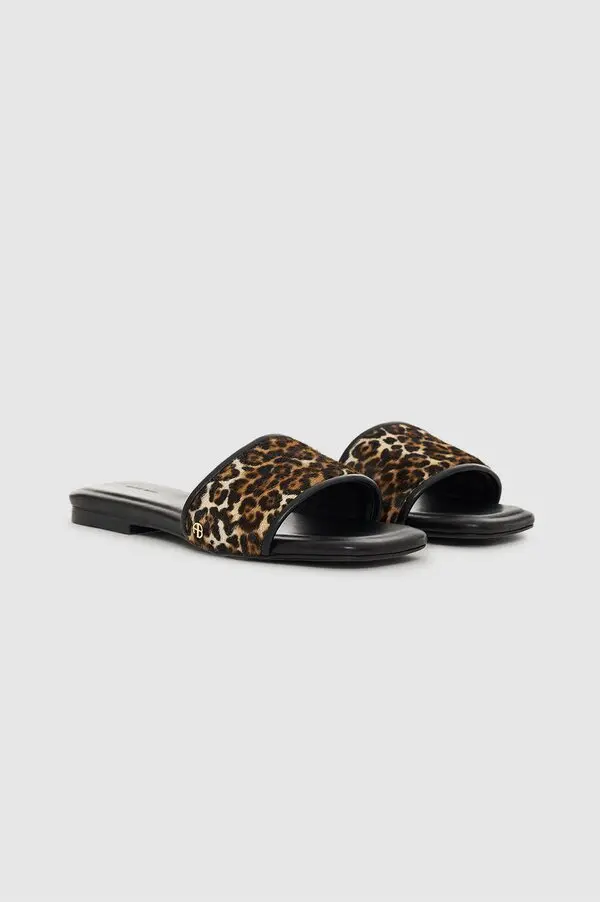 ANINE BING Leather Embossed Logo Slides - Leopard