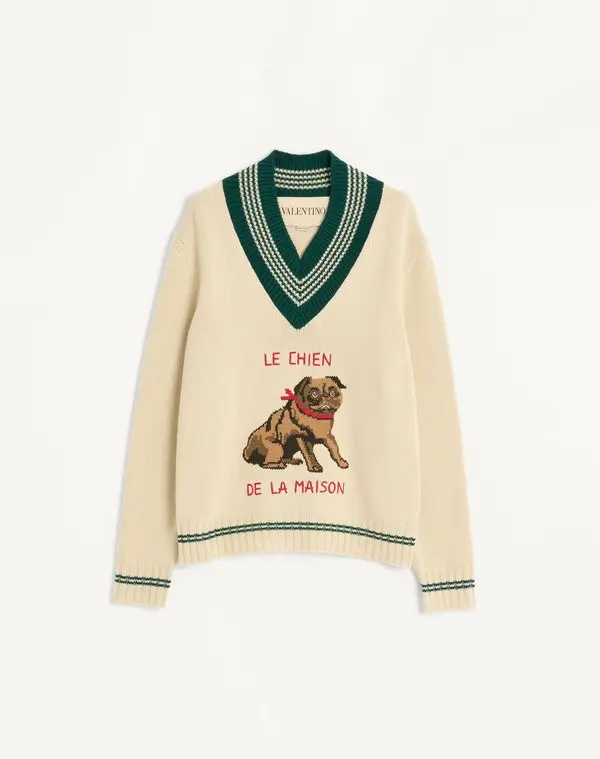 Valentino Garavani Le Chien De La Maison Jacquard Wool Jumper - Cream